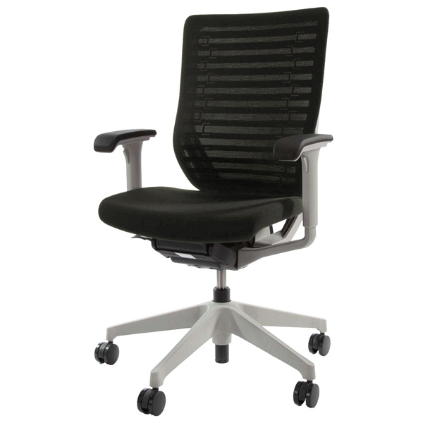 イトーキ エピオス オフィスチェア メッシュタイプ ハイバック（グレーフレーム グレー樹脂脚）アジャスタブル肘付 ロッキングレンジ調節 背座：ブラック - アスクル