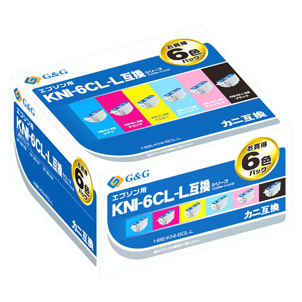 G＆G エプソン（EPSON）用 互換インク HBE-KNI-6CL-L 6色 増量 KNI-6CL-L対応 1個（直送品） - アスクル