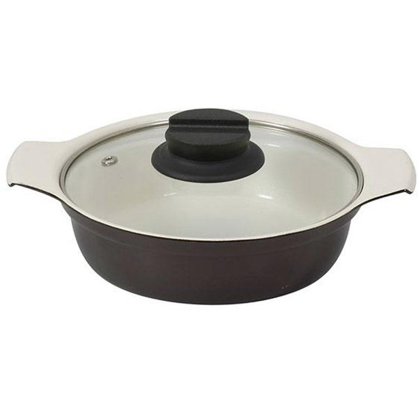 ベストコ 卓上鍋 両手鍋 IH 16cm ガラス蓋付 ワインレッド セラミック NQ-0051 1個（直送品） - アスクル