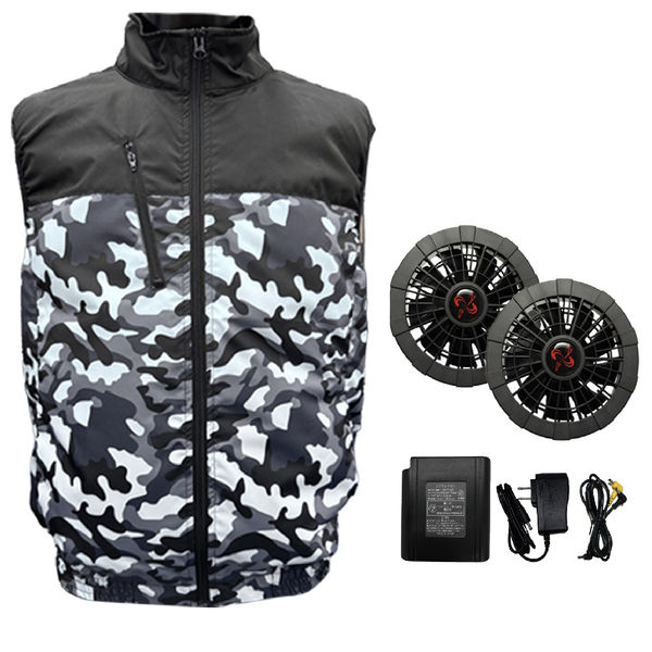 ベストアンサー aut-031-kme-2l 空調ベスト フルセット ブラック迷彩 2Lサイズ 1セット（直送品） - アスクル