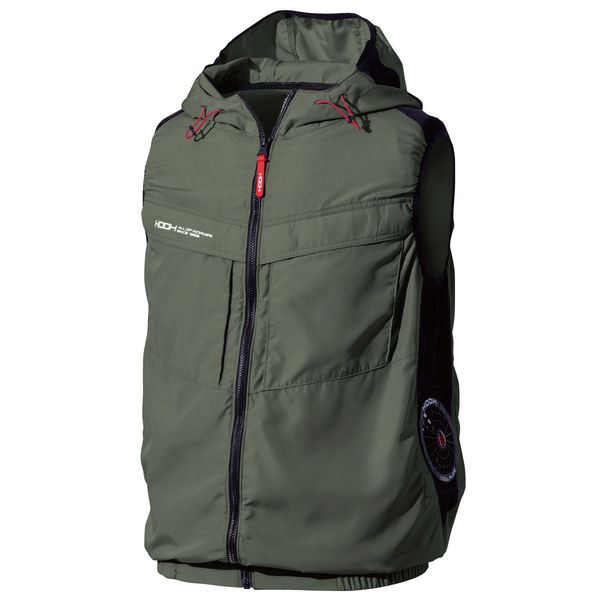 HOOH サイドファンフードベスト V8819 カーキ LL 村上被服 1着（直送品） - アスクル