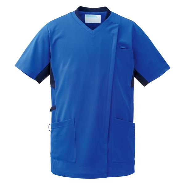 KAZEN WLD スクラブジャケット半袖 ロイヤルブルー×ネイビー LL 988-28 1枚 スクラブ（直送品） - アスクル