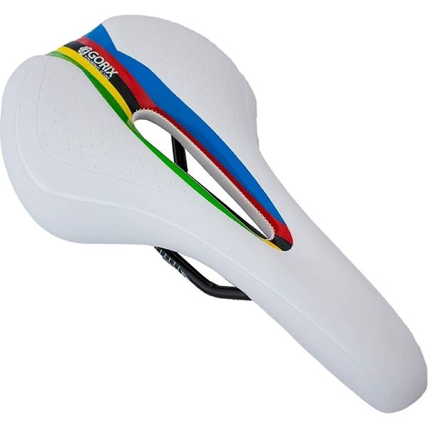 GORIX 自転車低反発サドル ホワイト×アルカンシエル GX-C19 1個（直送品） - アスクル