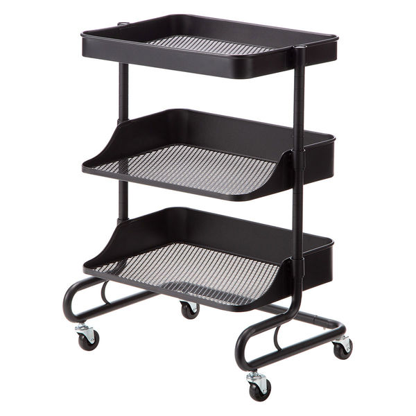 コンフォートワーク バスケットトローリー デスクサイドワゴン 3段 キャスター付き ブラック ADT-3(BK) 1個 オリジナル - アスクル