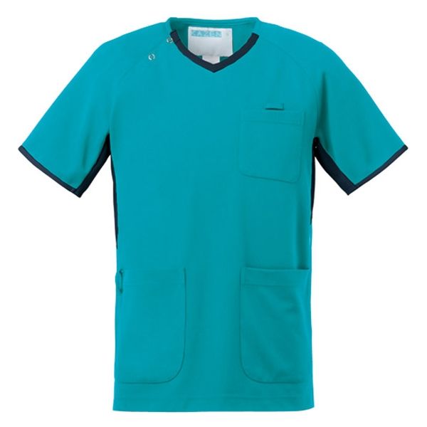 KAZEN スクラブ 男女兼用 ターコイズ×ネイビー SS 983-42 1枚 スクラブ（直送品） - アスクル