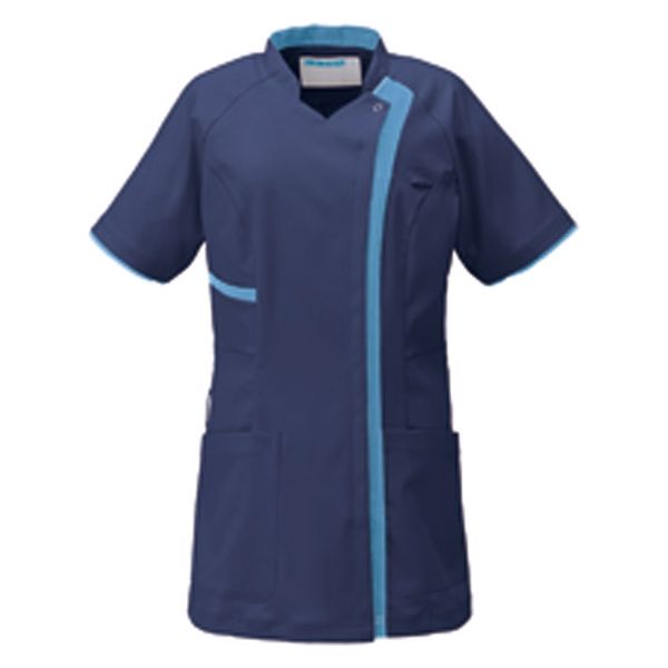 KAZEN レディススクラブジャケット半袖 ネイビー×ターコイズ 4L KZN702-48 1枚 スクラブ（直送品） - アスクル