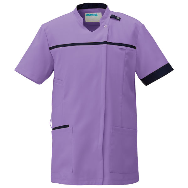 KAZEN 衿付レディススクラブジャケット半袖 メローパープル×ネイビー 3L KZN706-44 1枚 スクラブ（直送品） - アスクル