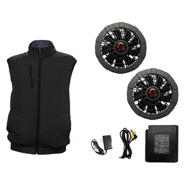 ベストアンサー 空調ベスト ブラック 2Lサイズ フルセット 作業服 作業着 熱中症対策 aut-031-bk-2l 1セット（直送品） - アスクル