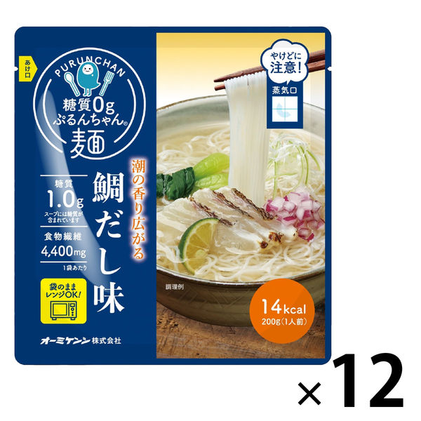 糖質0gぷるんちゃん麺 鯛だし味 200g 1セット（1個×12） オーミケンシ - アスクル