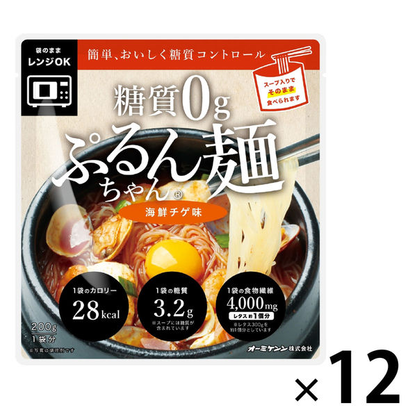 糖質0gぷるんちゃん麺 海鮮チゲ 200g 1セット（1個×12） オーミケンシ - アスクル
