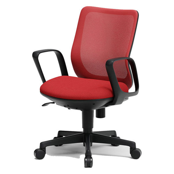 【軒先渡し】AICO オフィスチェア ローバック サークル肘タイプ ブラックシェル×カーマイン OA-3215B-FBJ(FG3) 1脚（直送品） - アスクル