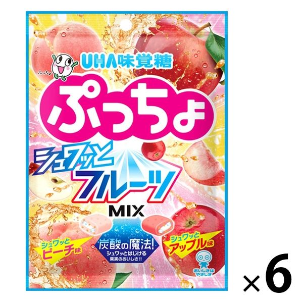 ぷっちょ袋 シュワッとフルーツMIX 67g 1セット（1袋×6） UHA味覚糖 グミ - アスクル