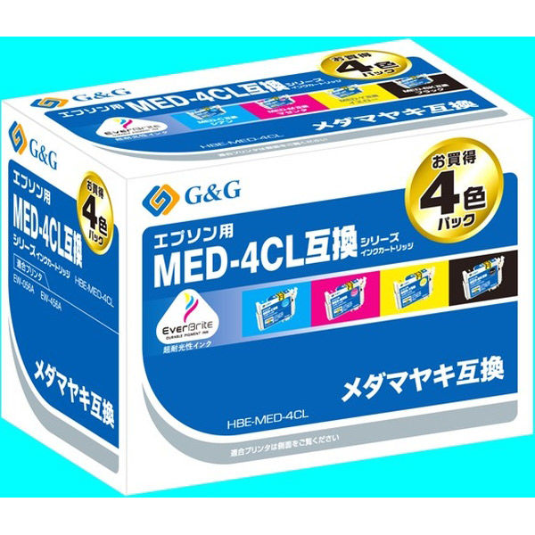G＆G エプソン（EPSON）用 互換インク HBE-MED-4CL 4色パック MED-4CL 1個（直送品） - アスクル