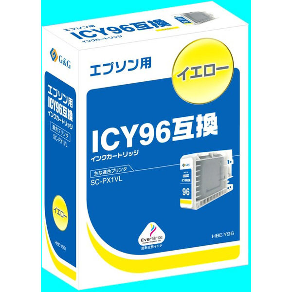 G＆G エプソン（EPSON）用 互換インク HBE-Y96 イエロー ICY96 1個（直送品） - アスクル