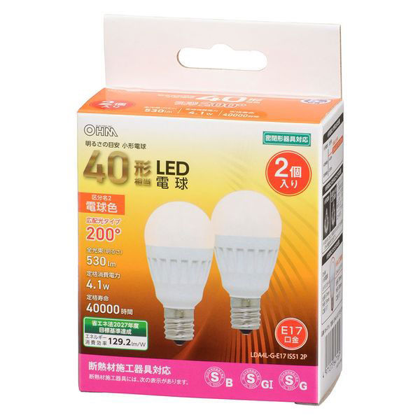 オーム電機 LED PS E17 4.1W L 2P 06-4716 1個（わけあり品） - アスクル