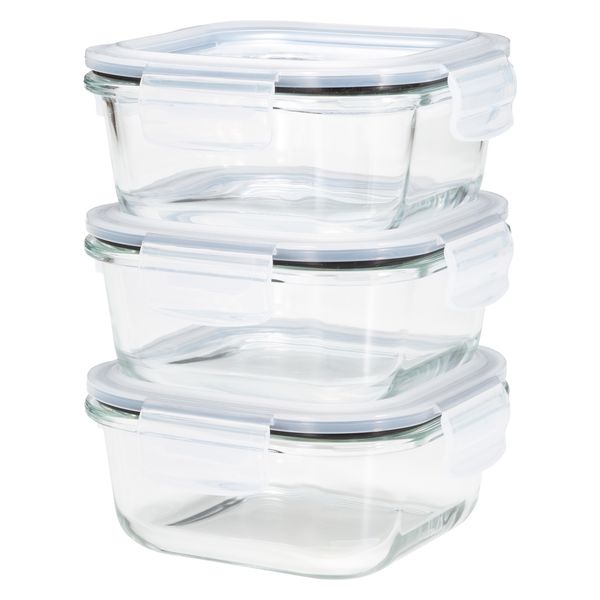シービージャパン 保存容器 520ml 耐熱ガラス保存容器 3個入 スクエア 468633 1個（直送品） - アスクル