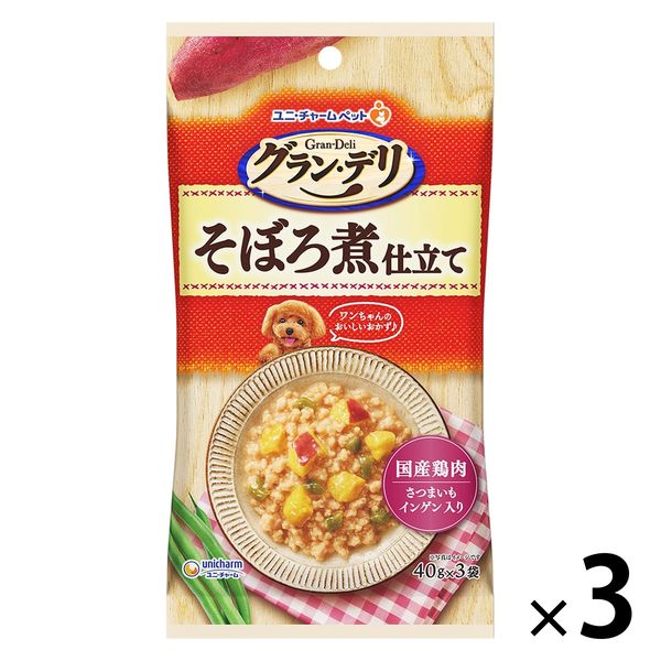 グラン・デリ そぼろ煮仕立て 国産鶏肉 さつまいも インゲン入り パウチ 120g（40g×3袋）3袋 ユニ・チャーム - アスクル