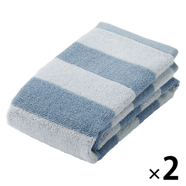 無印良品 ふっくらパイルフェイスタオル（柄） 34×85cm ブルーボーダー 1セット（1枚×2） 良品計画 - アスクル