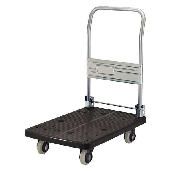 カナツー 静音樹脂台車 ハンドル折り畳み・足踏みストッパー仕様 ブラック 150kg PLA150-DX-DSブラック 1台（直送品） - アスクル