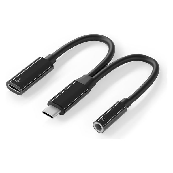 PGA USB-C充電ポート付 3.5mm to USB-C イヤホン変換アダプタ ブラック PG-35CCHG01BK 1個（直送品） - アスクル