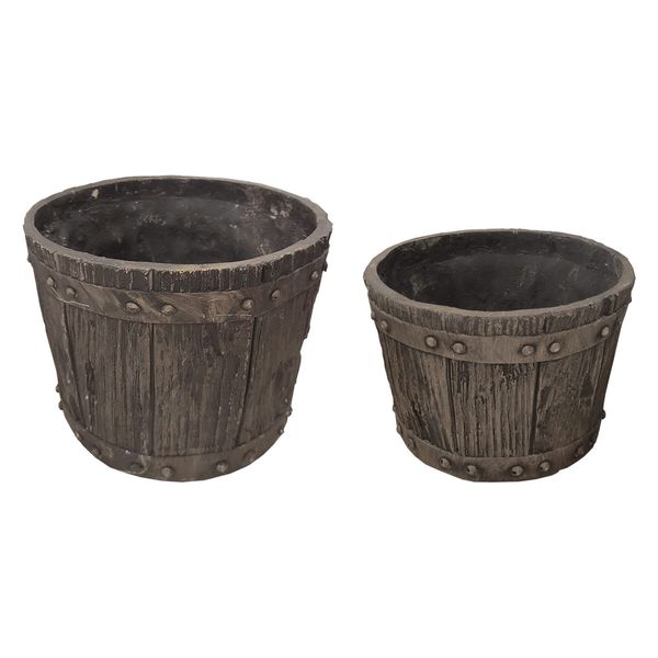住まいスタイル FRP製バレル型プランター 大小2個組(直径24・30cm) EBP-2430DBR 1個（直送品） - アスクル