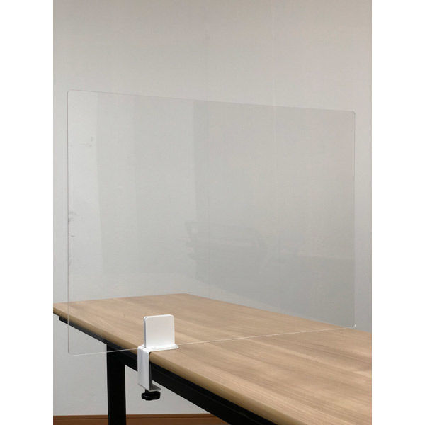 ティーエフサービス クランプタイプパーテーション 自在タイプ 固定スタンド(1個) シンプル白とアクリル板W450×600mm（直送品） - アスクル