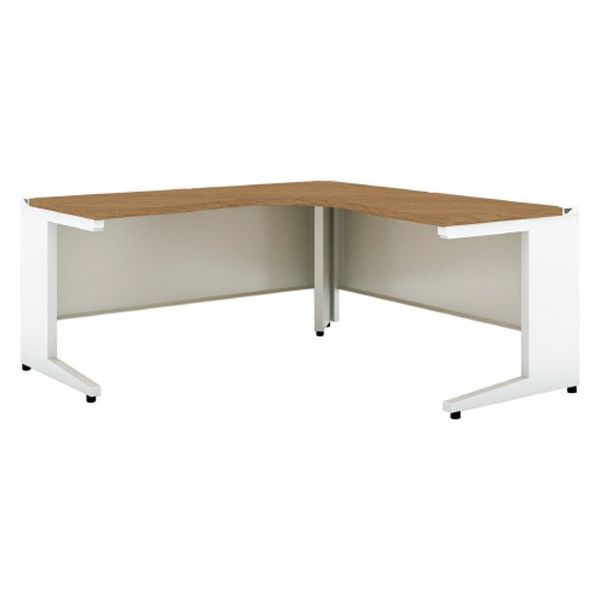 【組立設置込】プラス US-W L型ワークデスク ミディアムウッド×ホワイト UR-1616W-7C T2/W4 1台（直送品） - アスクル