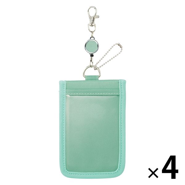 myfa（ミファ）カードスタンドケース ミントグリーン 伸縮リール付き 1セット（4個） LIHIT LAB.（リヒトラブ） - アスクル