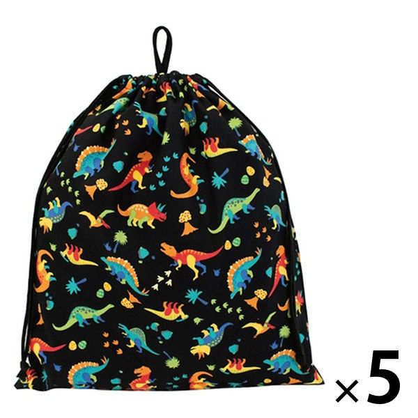 コッカ 巾着 大 恐竜（黒） CS-1278 1A 1セット（5個） - アスクル