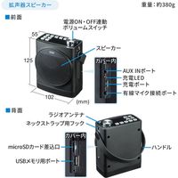 拡声器 ワイヤレスマイク メガホン スピーカーマイク ポータブル型 ハンズフリー MM-SPAMP12 サンワサプライ 1個 - アスクル